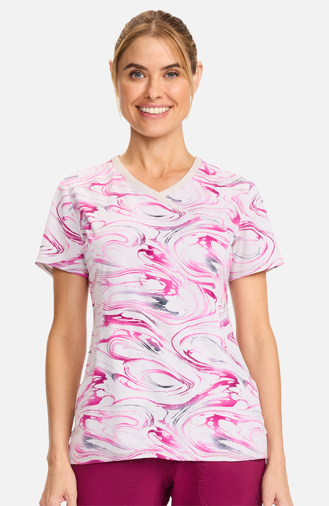 Women's 3 Pocket Marble Daze Print Scrub Top